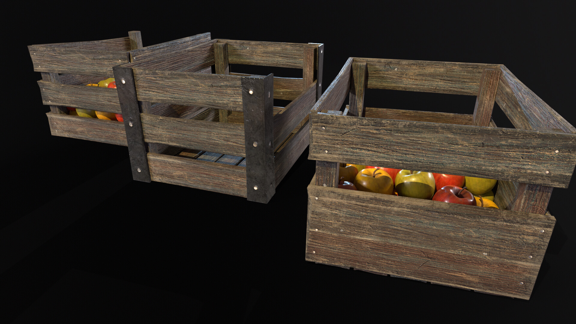 Old Used Medieval Apple Crates - 3D Model by clockworkcreations
