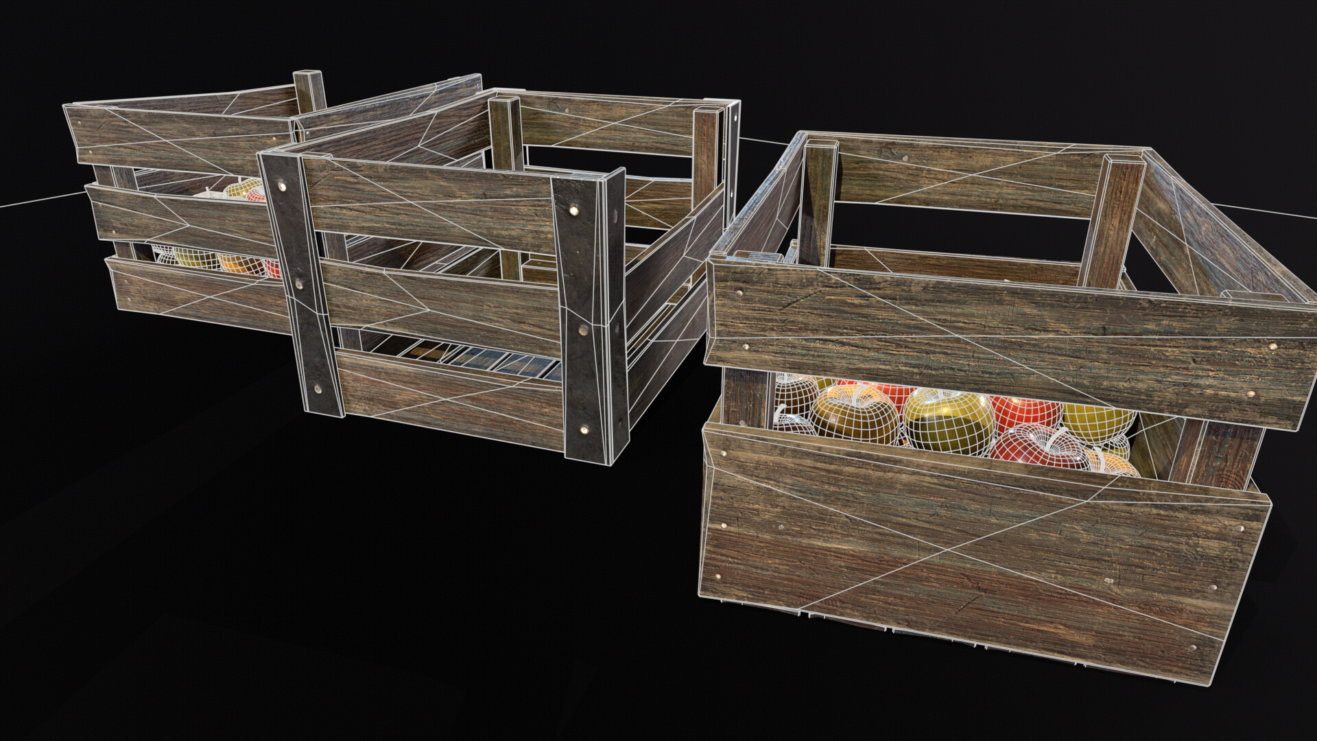 Old Used Medieval Apple Crates - 3D Model by clockworkcreations