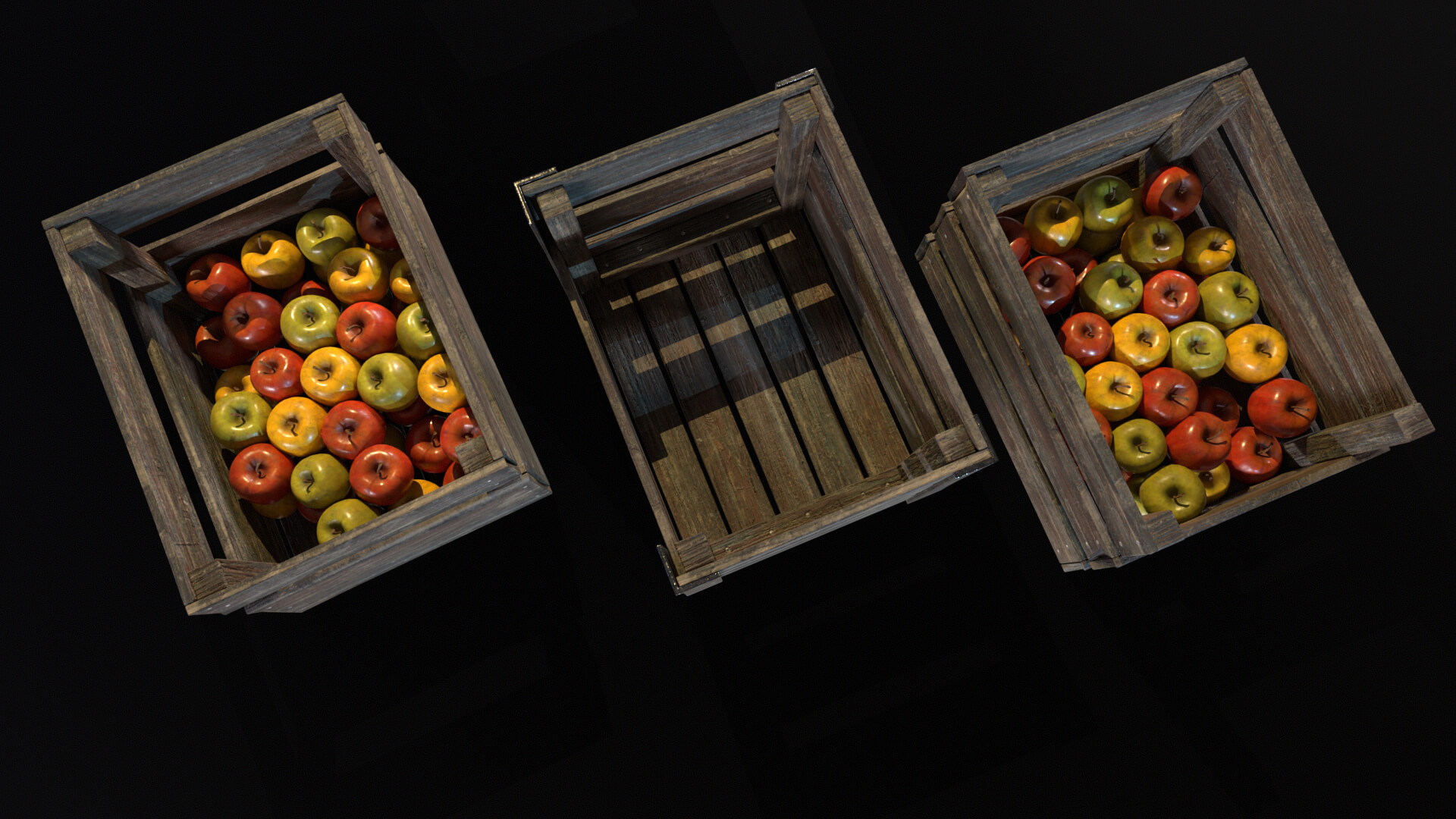 Old Used Medieval Apple Crates - 3D Model by clockworkcreations
