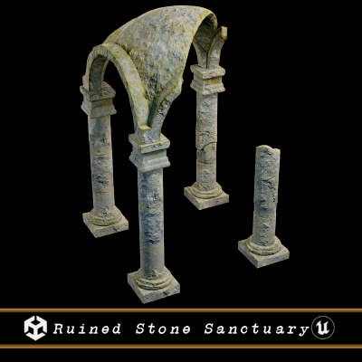 Ruined Stone Sanctuary Shrine - 3D Model by clockworkcreations