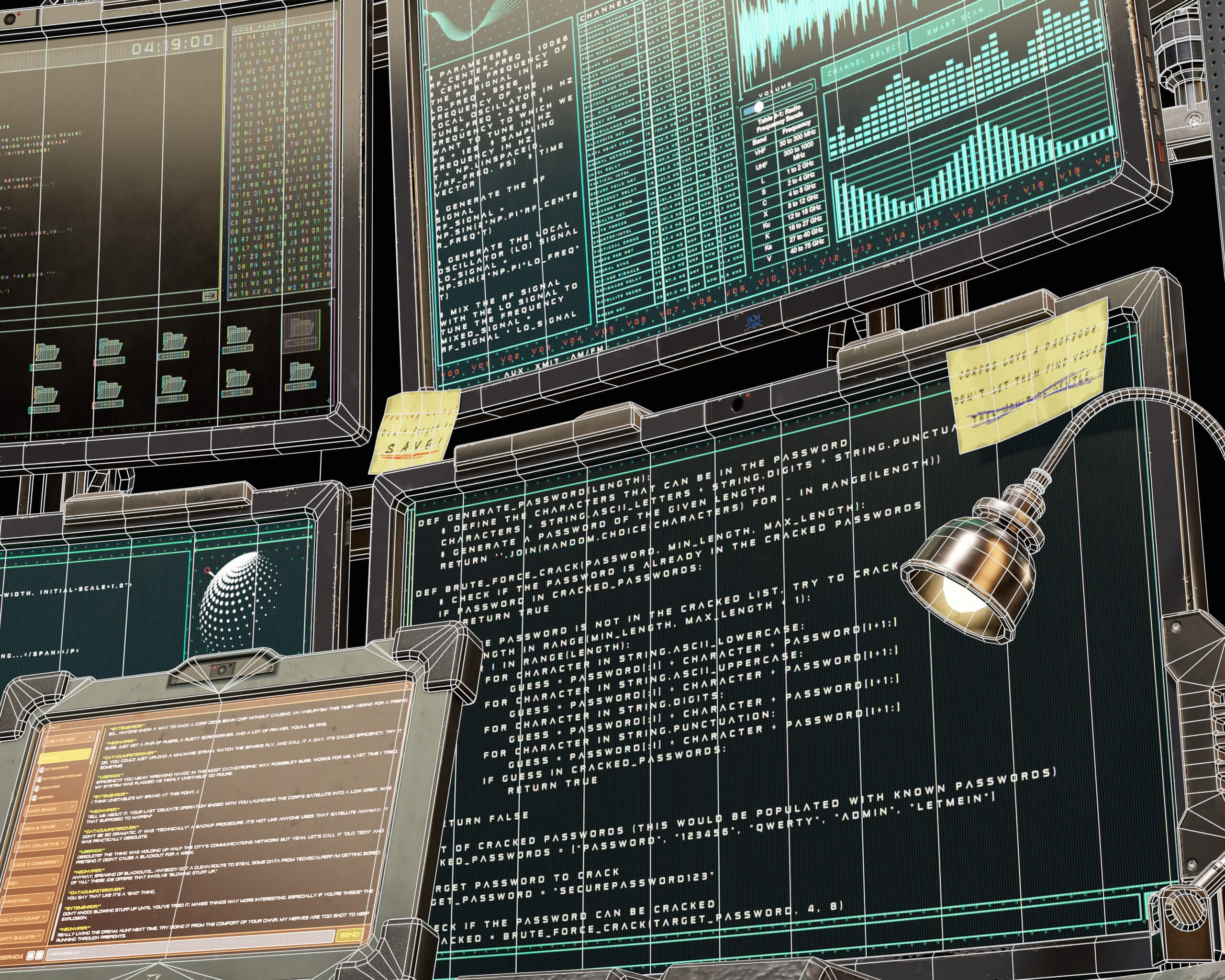 Sci-Fi Hacker Desk Setup Scene 3D Model by clockworkcreations