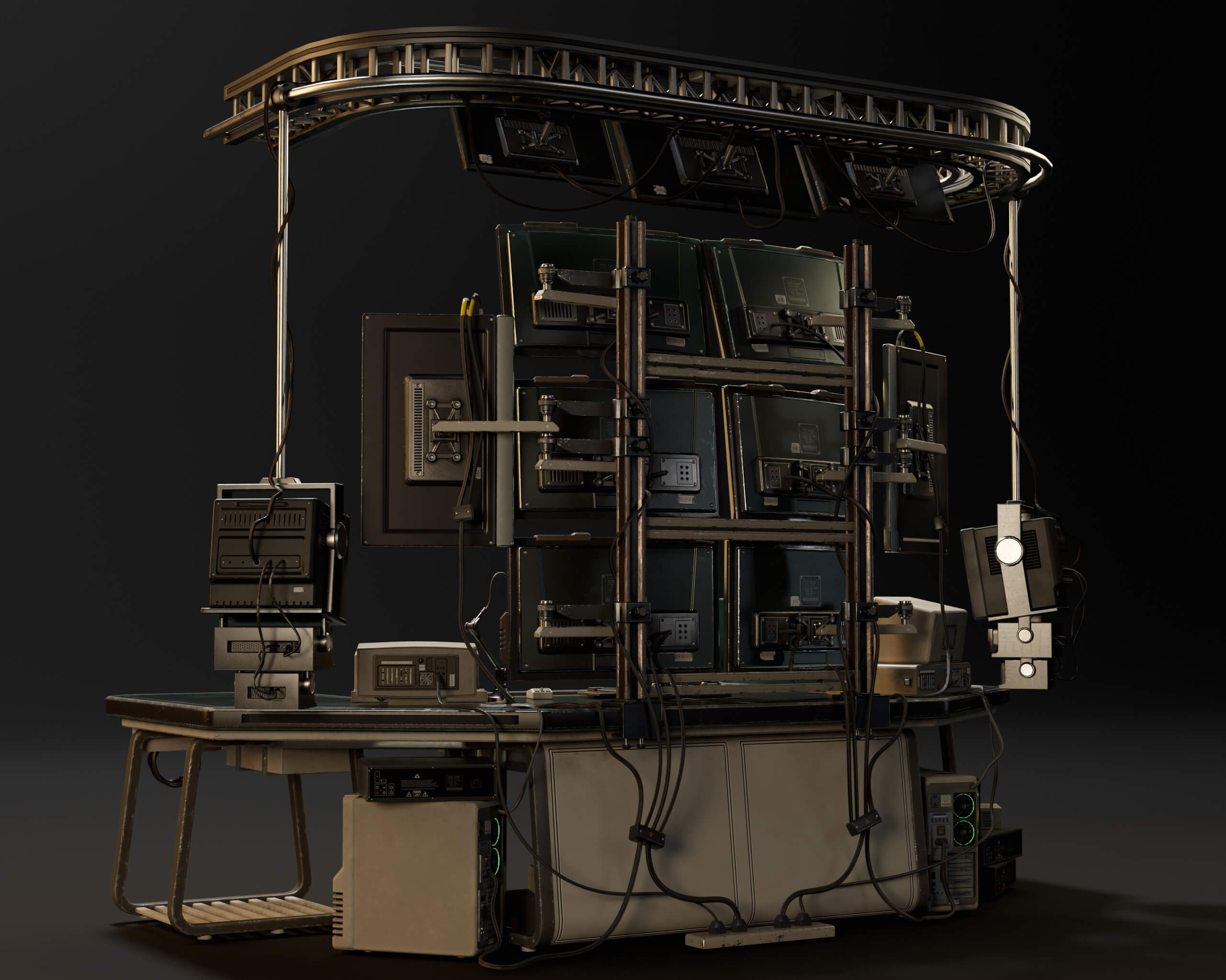 Sci-Fi Hacker Desk Setup Scene 3D Model by clockworkcreations