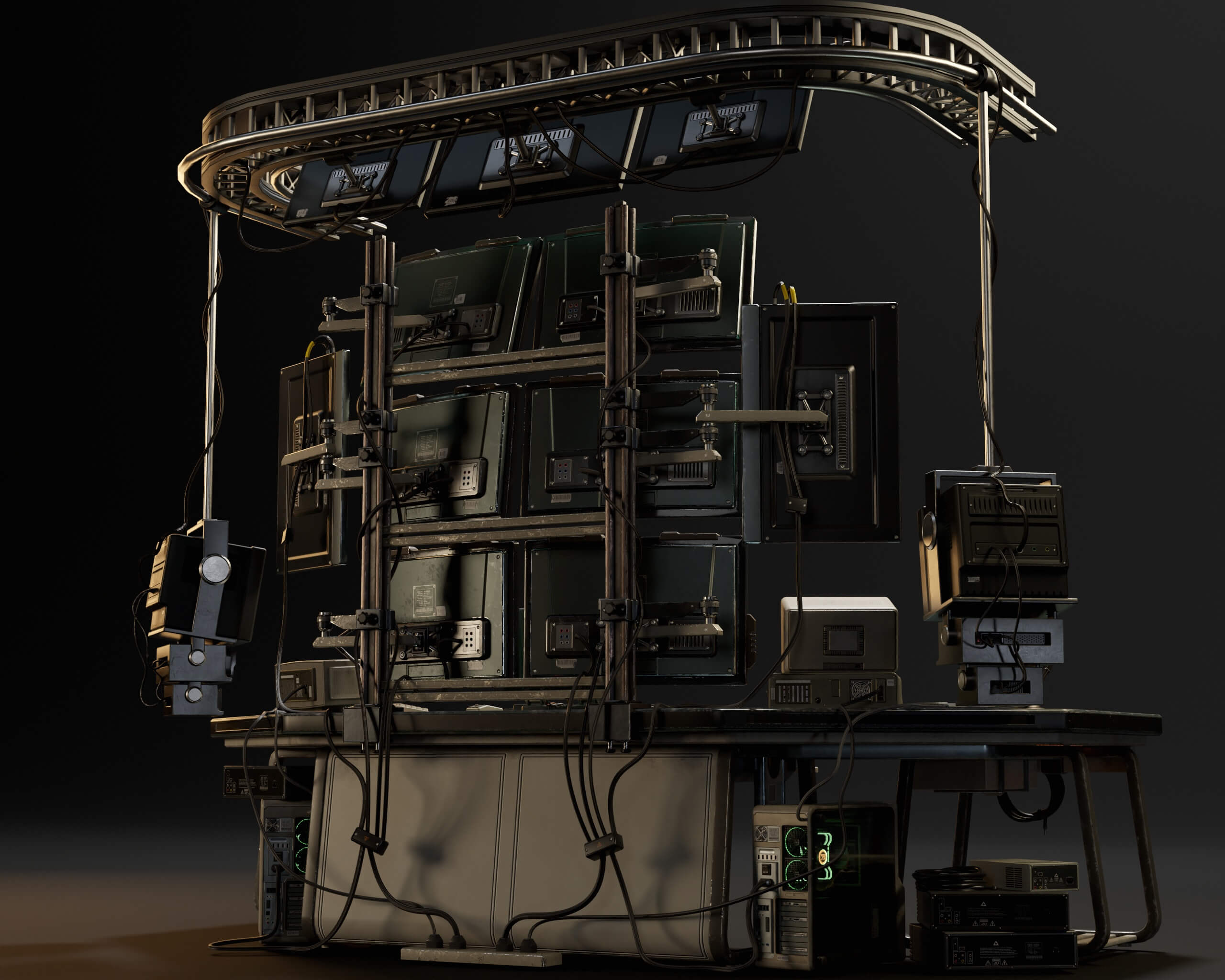 Sci-Fi Hacker Desk Setup Scene 3D Model by clockworkcreations