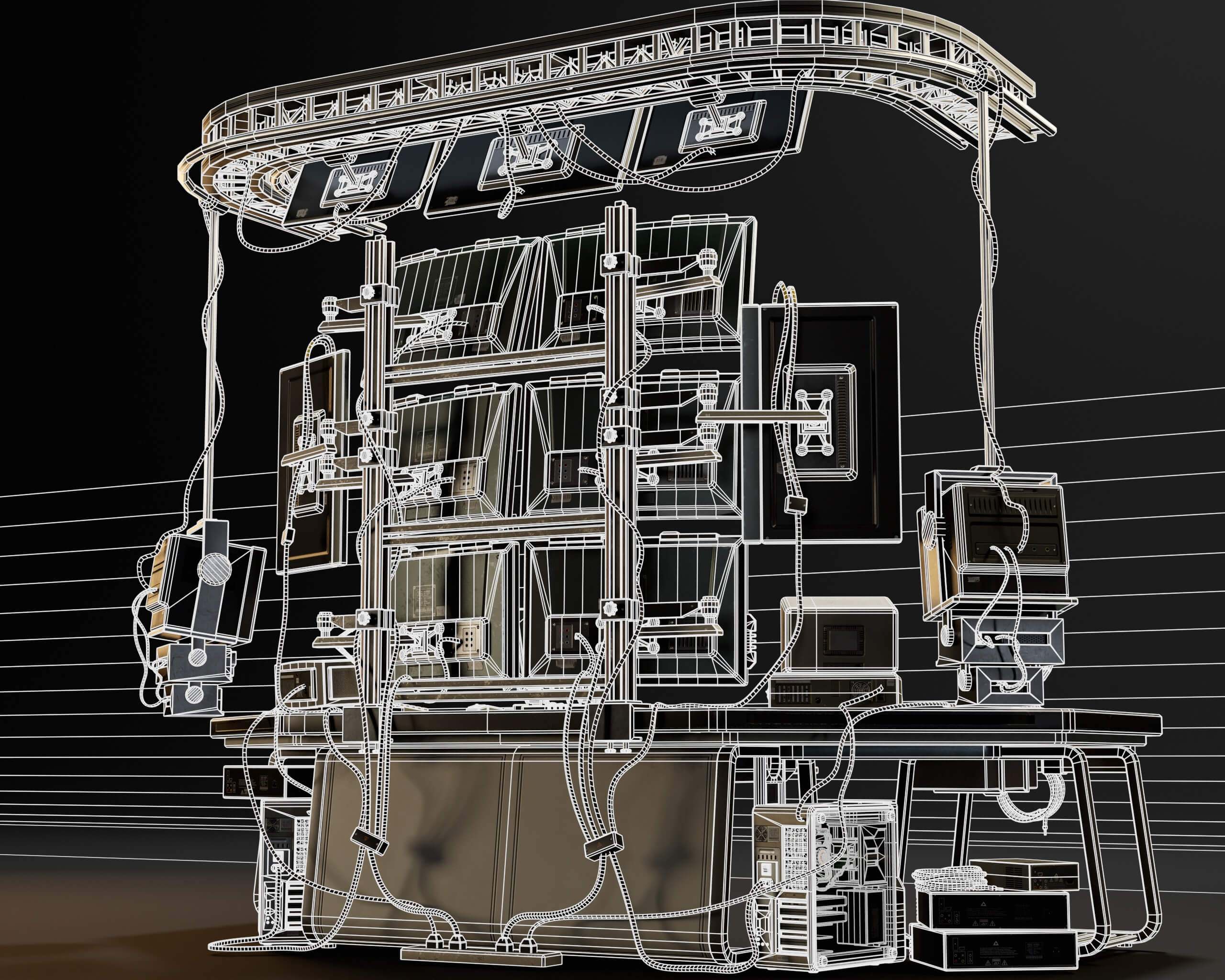 Sci-Fi Hacker Desk Setup Scene 3D Model by clockworkcreations