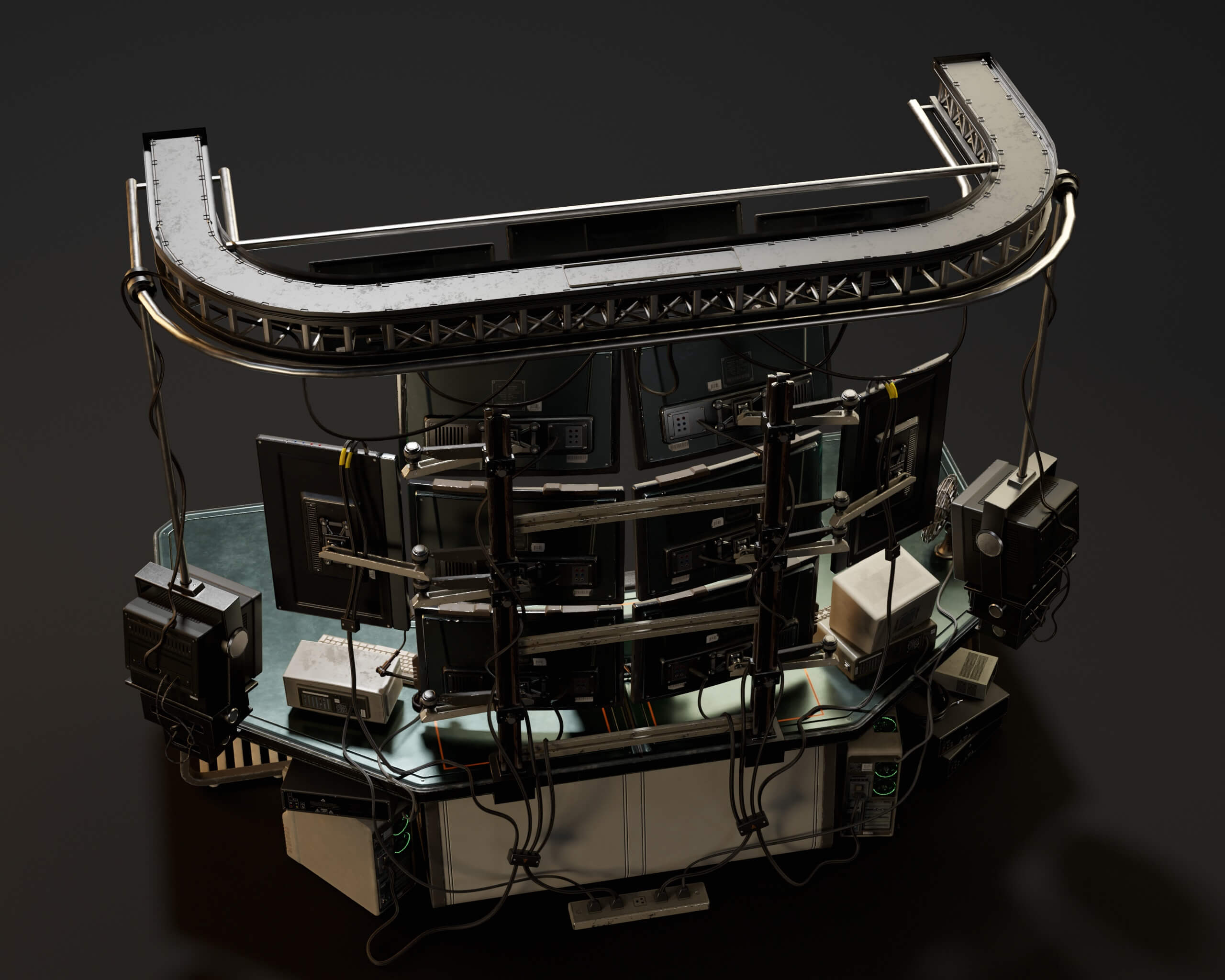 Sci-Fi Hacker Desk Setup Scene 3D Model by clockworkcreations