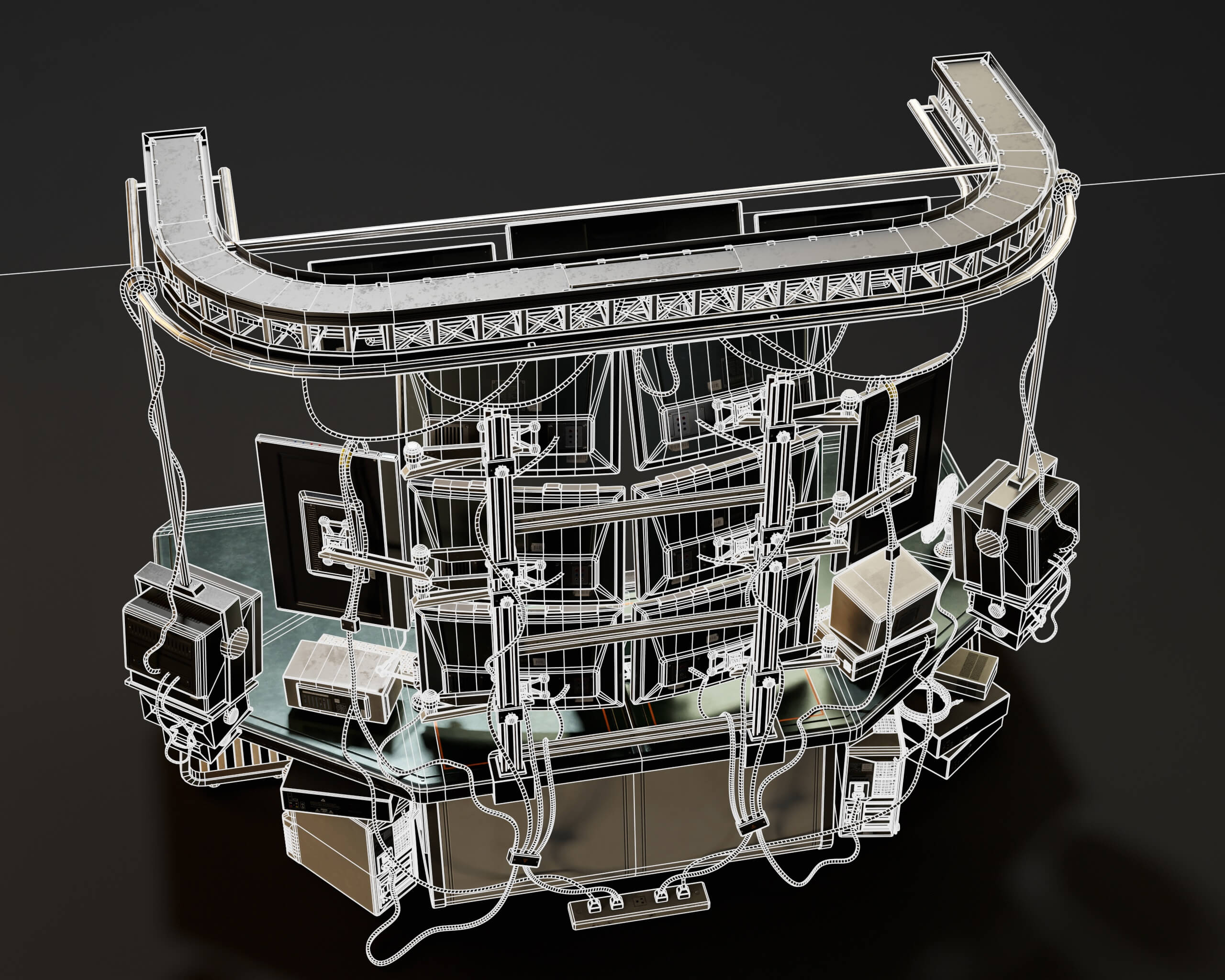 Sci-Fi Hacker Desk Setup Scene 3D Model by clockworkcreations