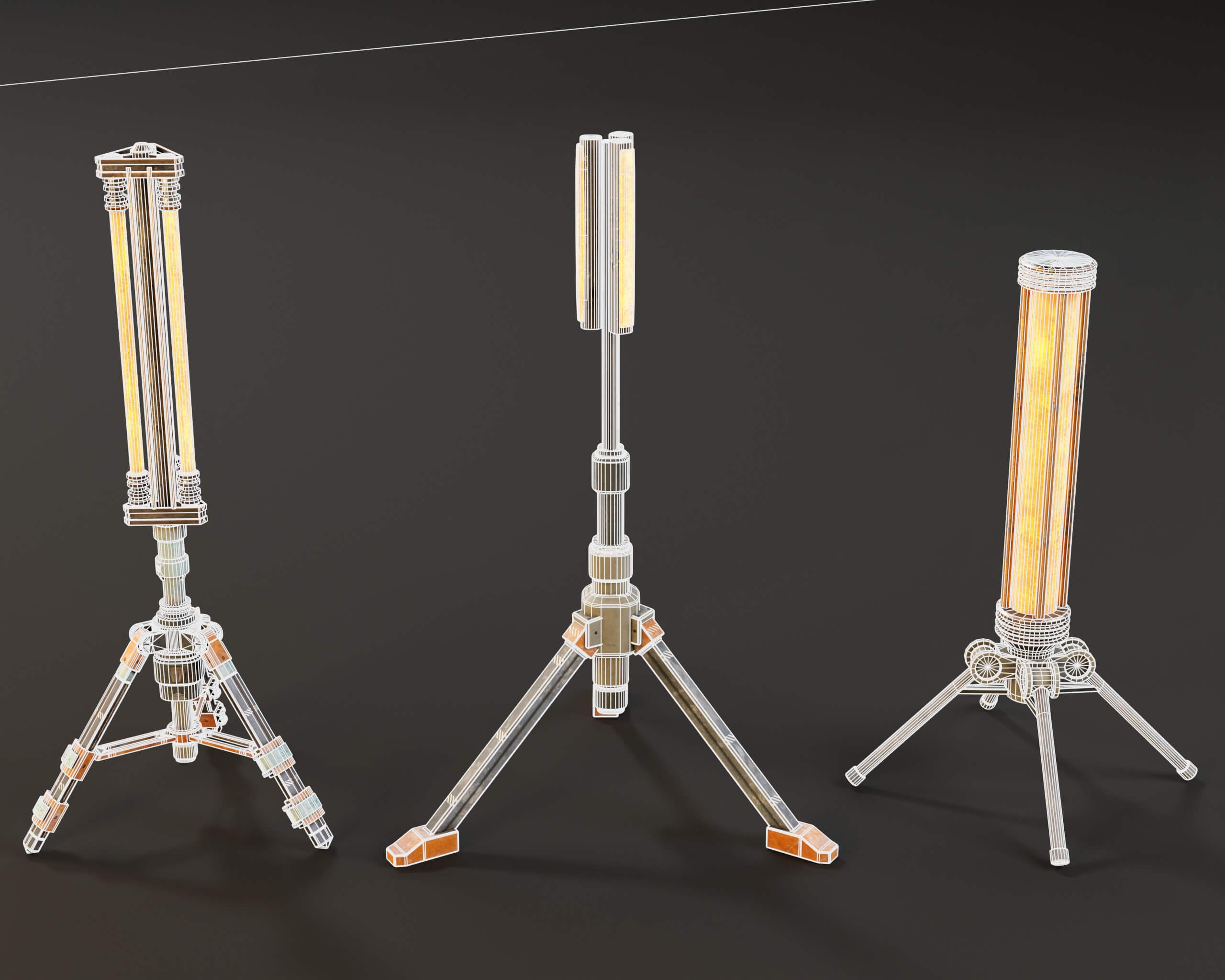 Sci-Fi Tripod Light Set 3D Model by clockworkcreations