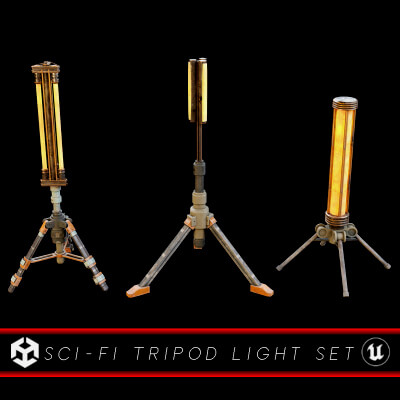 Sci-Fi Tripod Light Set 3D Model by clockworkcreations