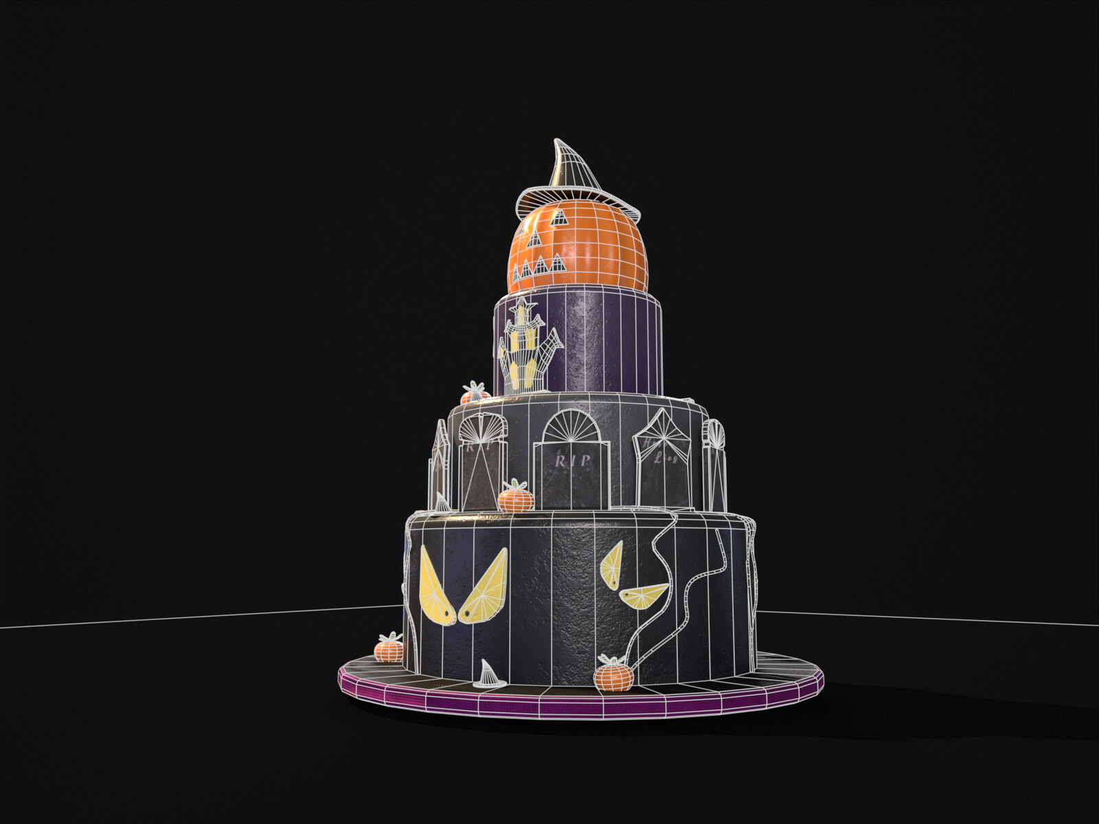 Three Level Halloween Cake - 3D Model by clockworkcreations