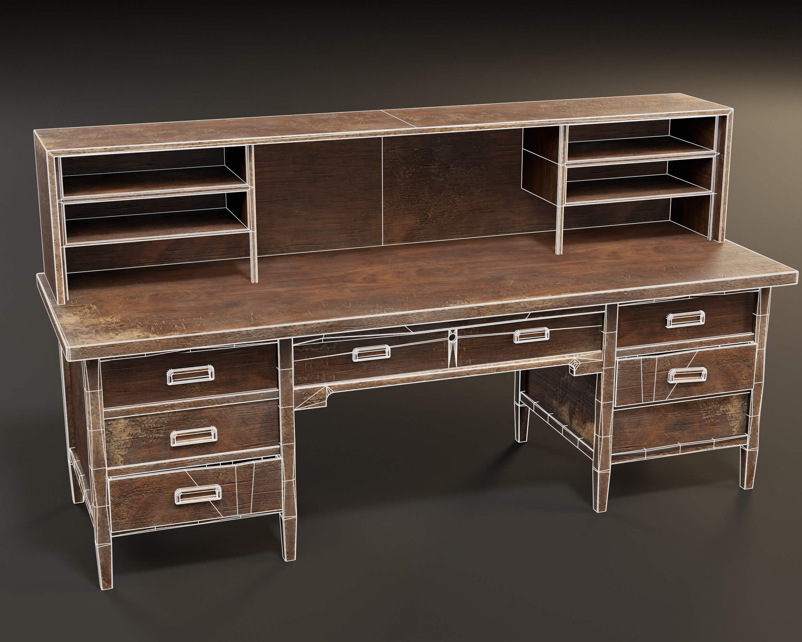 Old Wooden Desk - 3D Model by clockworkcreations