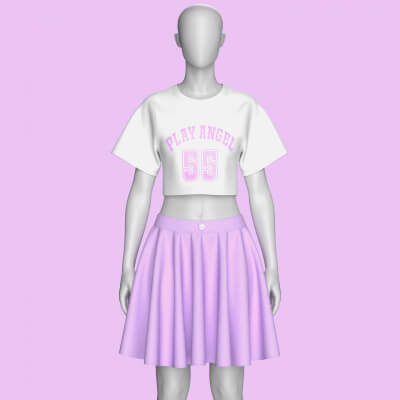 Girls Basketball Crop T-Shirt with Skirt 3D Model by Clothing Axis