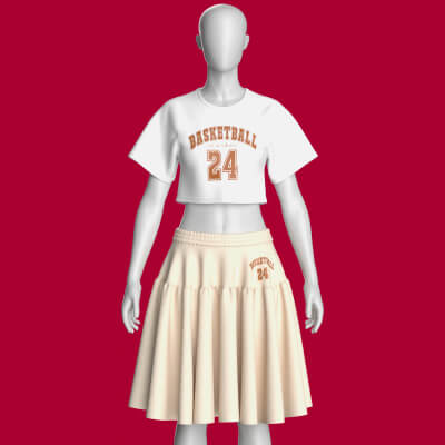 Girls Basketball Crop Top with Skirt Outfit 24 - 3D Model by Clothing Axis