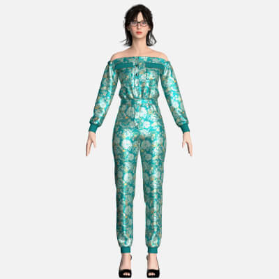 Girls Printed Jumpsuit V2 - 3D Model by Clothing Axis