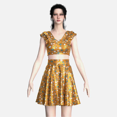 Girls Printed Top with Skirt Outfit - 3D Model by Clothing Axis