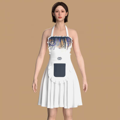 Ladies Kitchen Apron Large Pocket - 3D Model by Clothing Axis