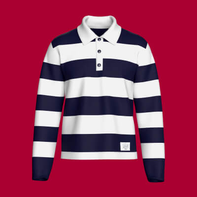 Men Long Sleeve Polo Sweatshirt with Patch - 3D Model by Clothing Axis