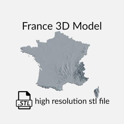 3D Country Map of France Topographic Map - 3D Terrain by Codingry