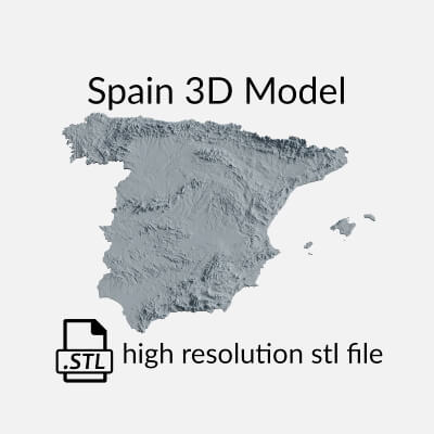 3D Country Map of Spain Topographic Map - 3D Terrain by Codingry