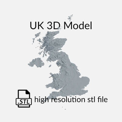 3D Country Map of The United Kingdom Topographic Map by Codingry