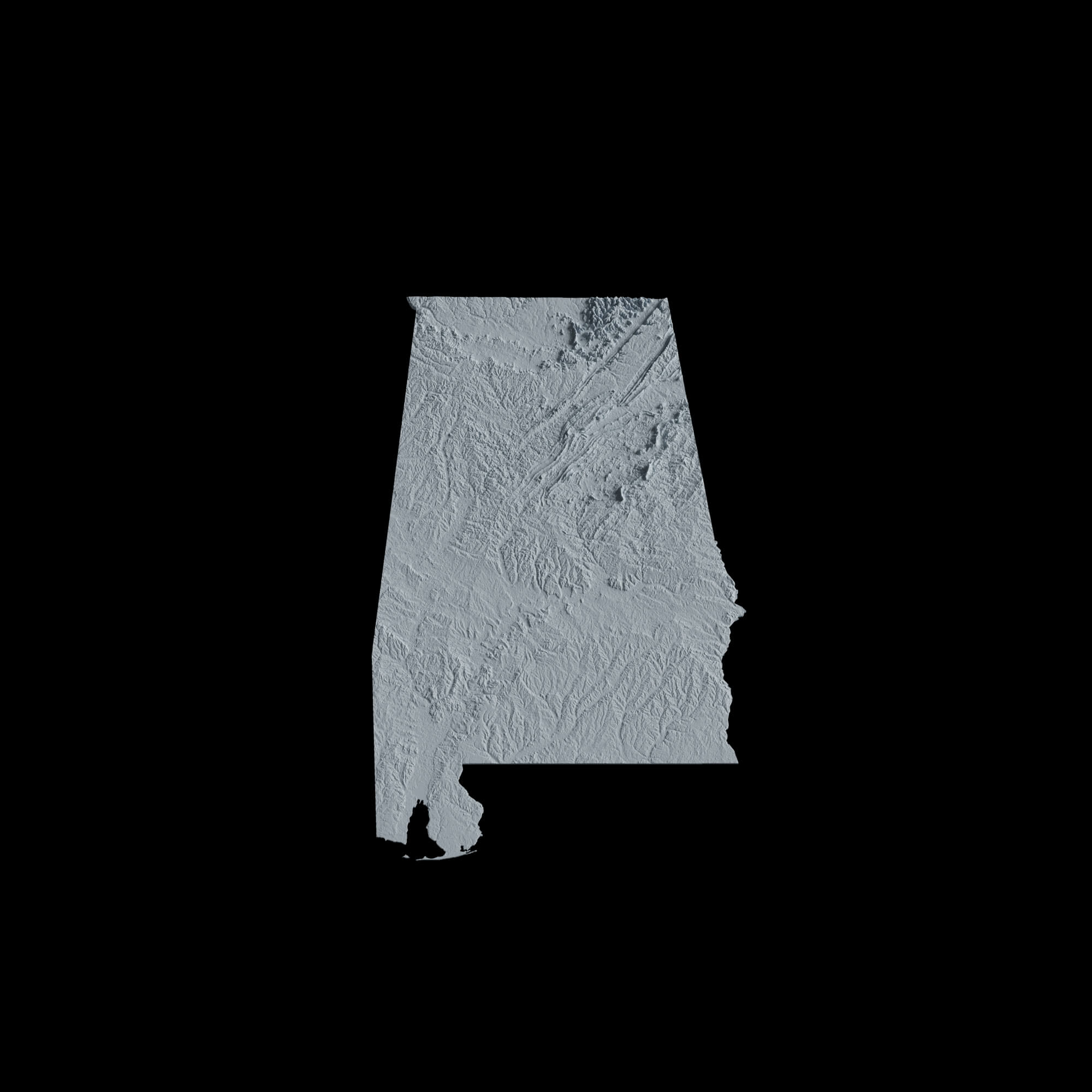 USA State of Alabama Topographic Map - 3D Terrain by Codingry