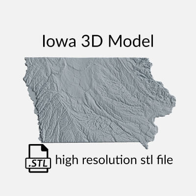 USA State of Iowa Topographic Map - 3D Terrain by Codingry