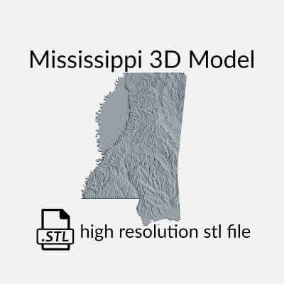 USA State of Mississippi Topographic Map - 3D Terrain by Codingry