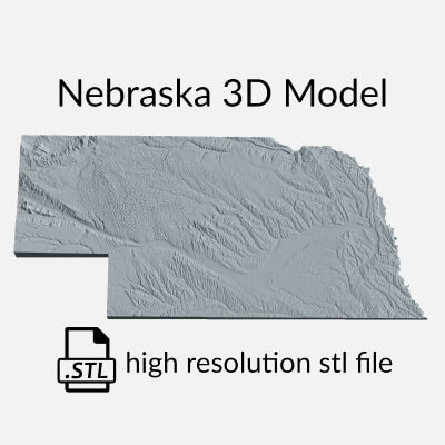 USA State of Nebraska Topographic Map - 3D Terrain by Codingry