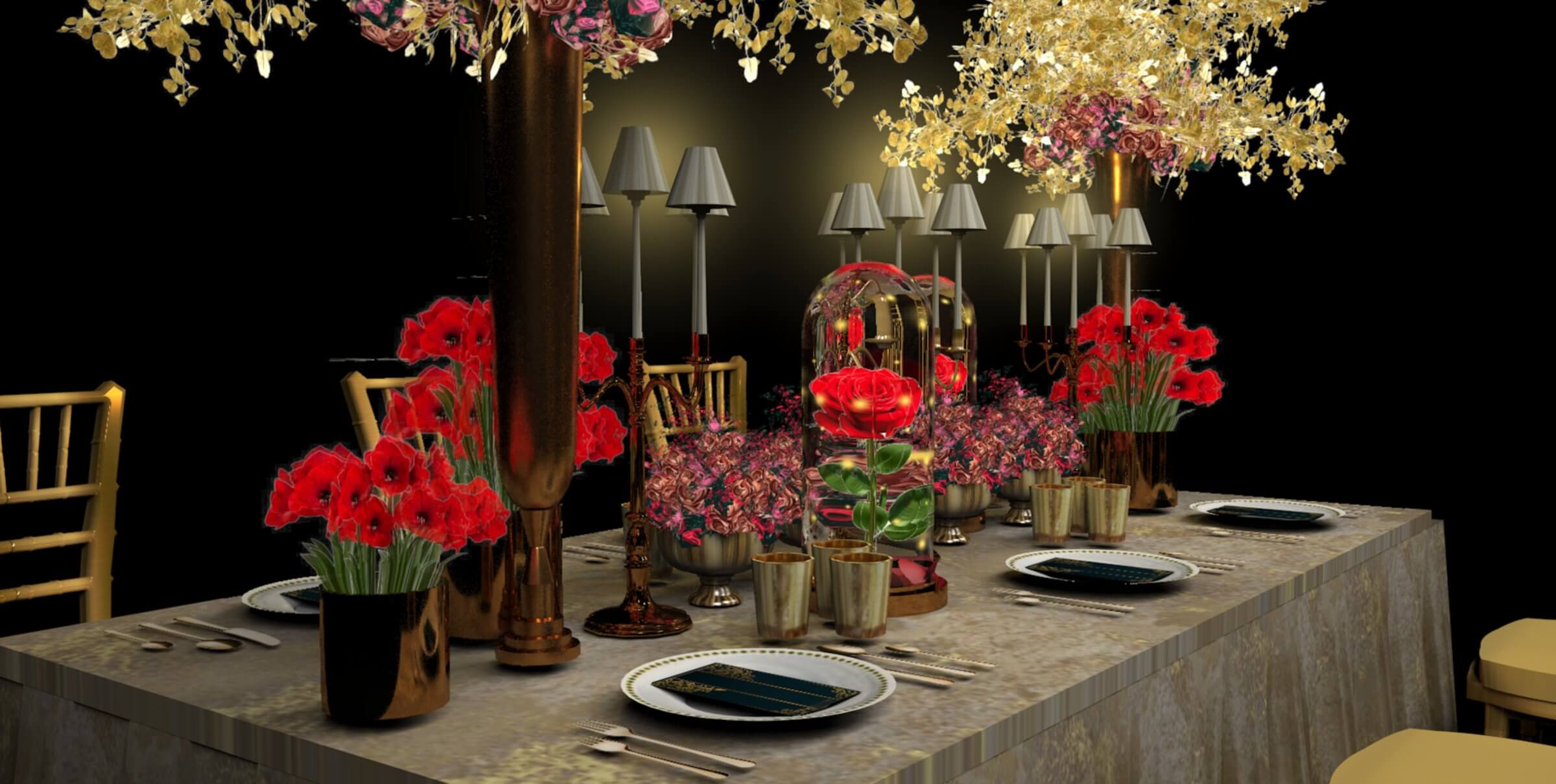 Wedding Table and Centerpiece - 3D Model by corinthian100