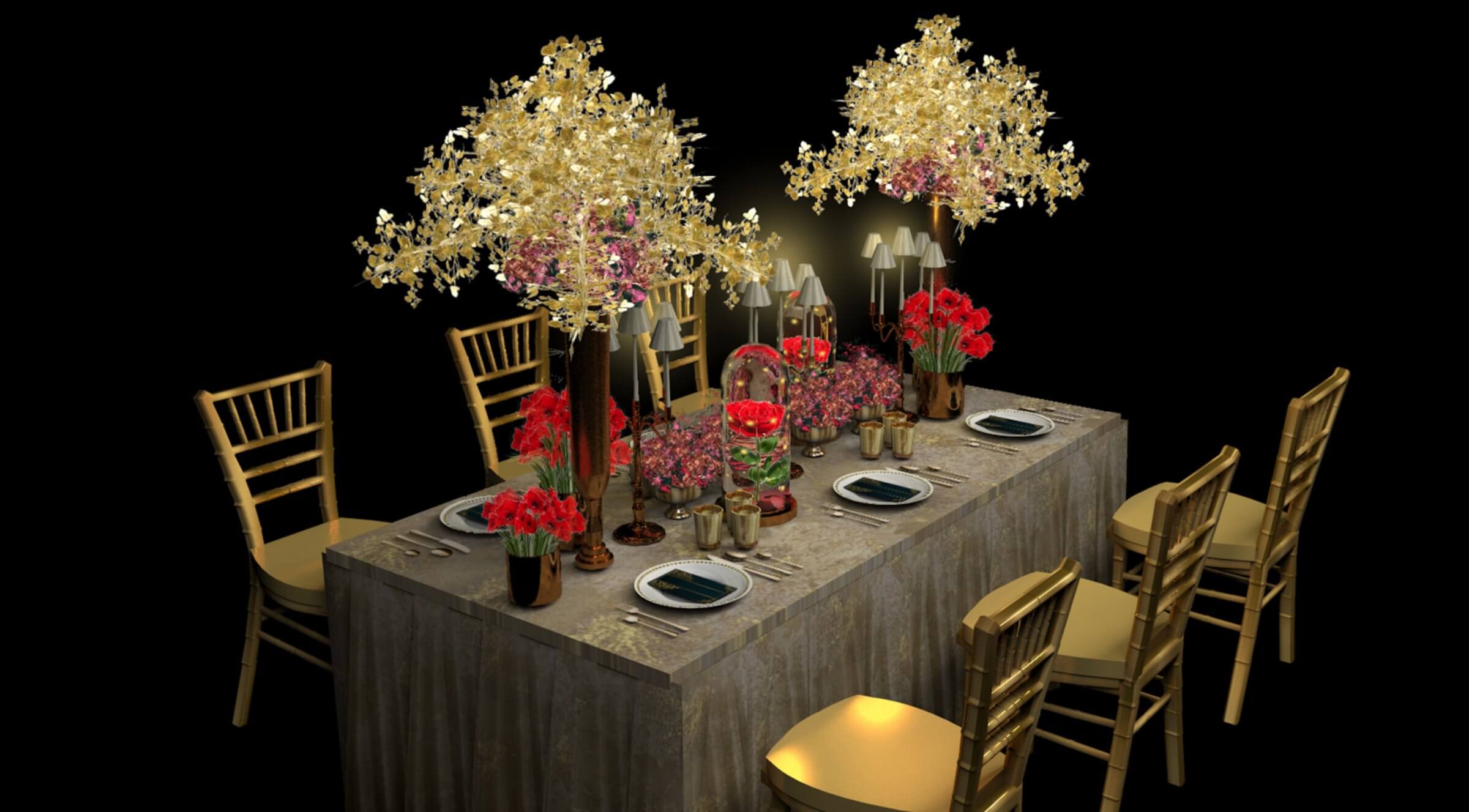 Wedding Table and Centerpiece - 3D Model by corinthian100