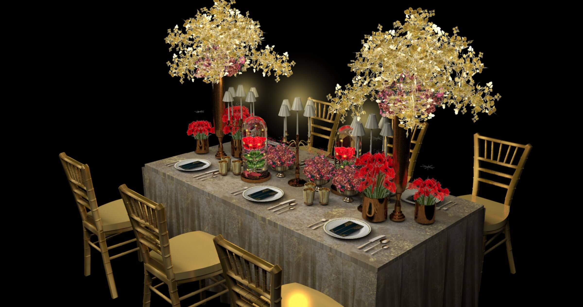 Wedding Table and Centerpiece - 3D Model by corinthian100