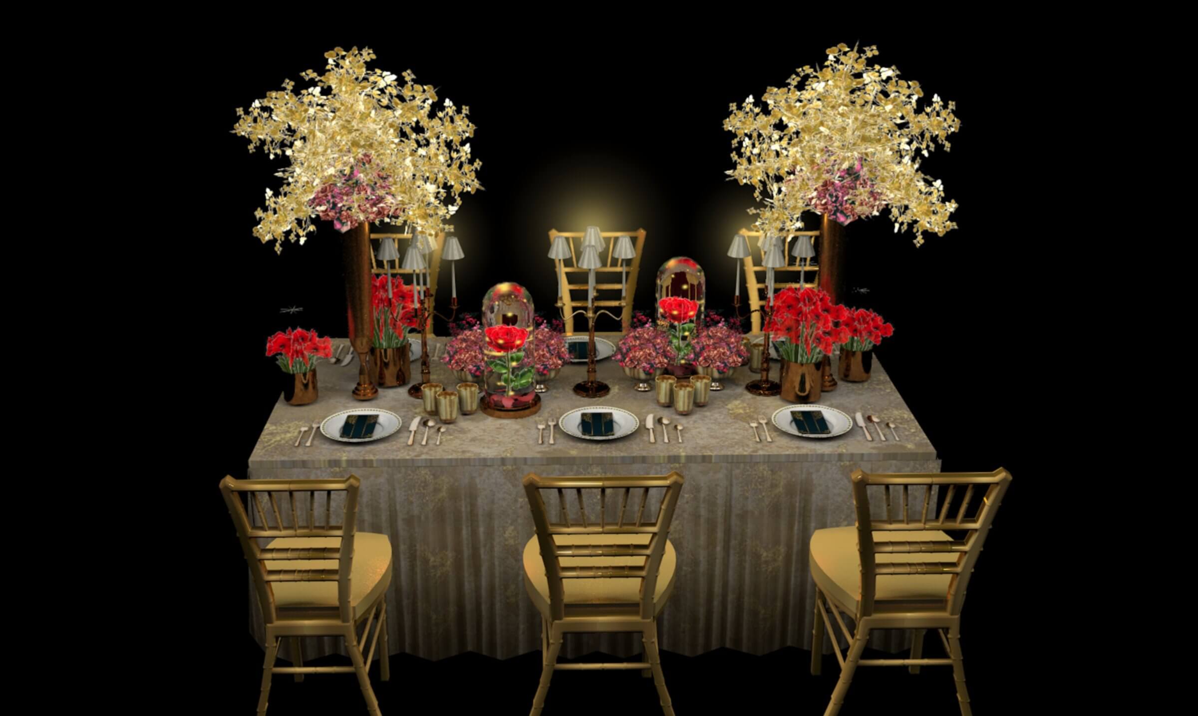 Wedding Table and Centerpiece - 3D Model by corinthian100