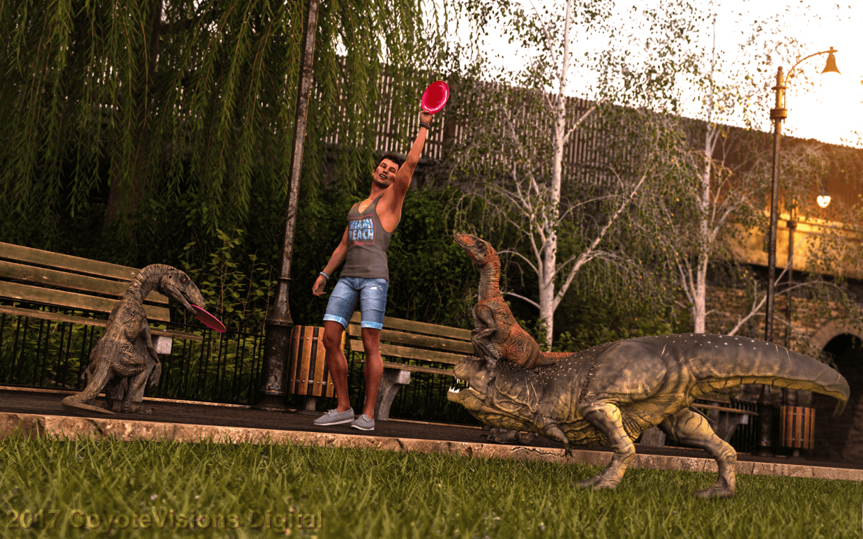 Frisbee at Sunset 3D Render, Digital Art by coyotevision