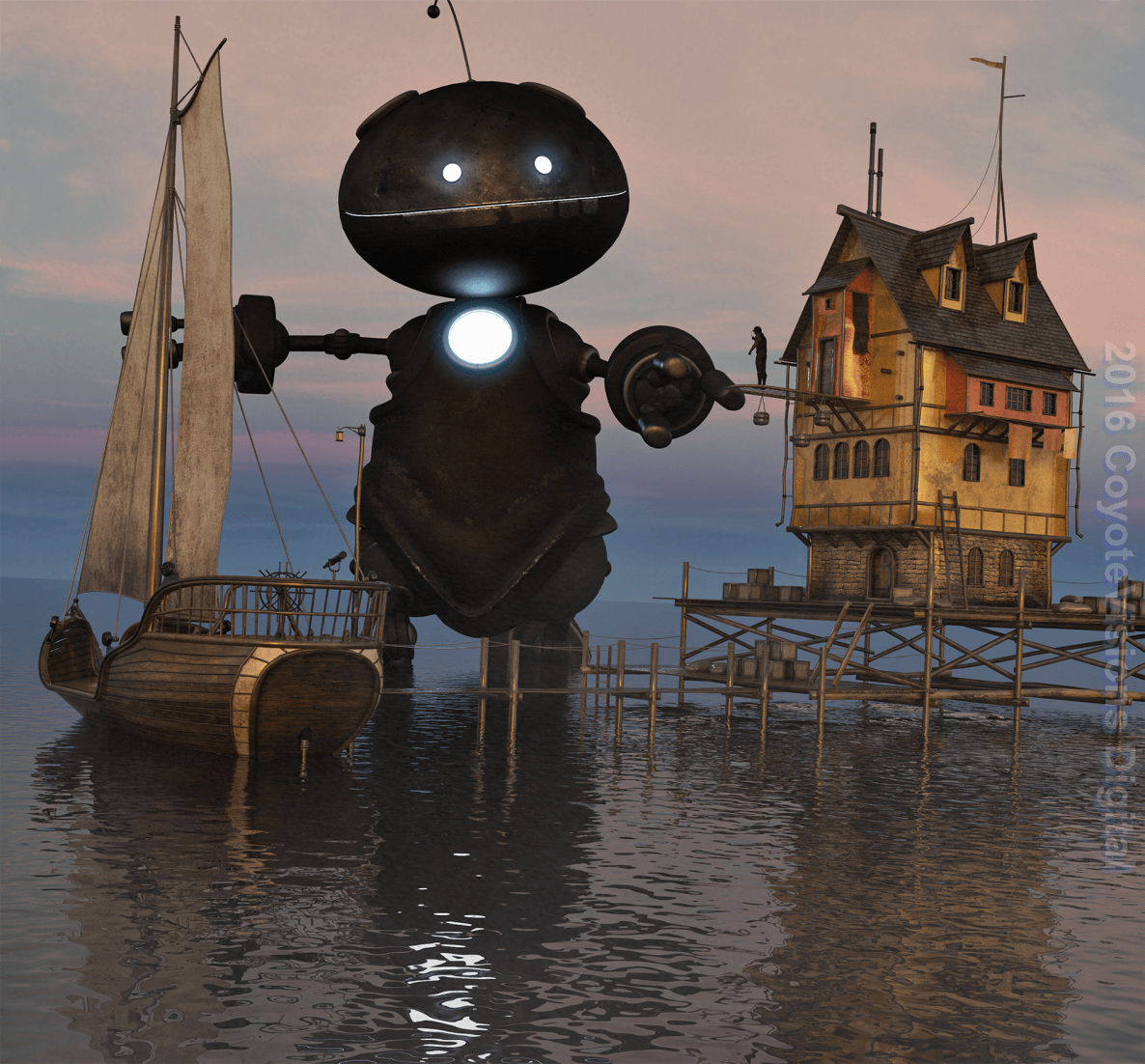 Misty Transport 3D Render, Digital Art by coyotevision