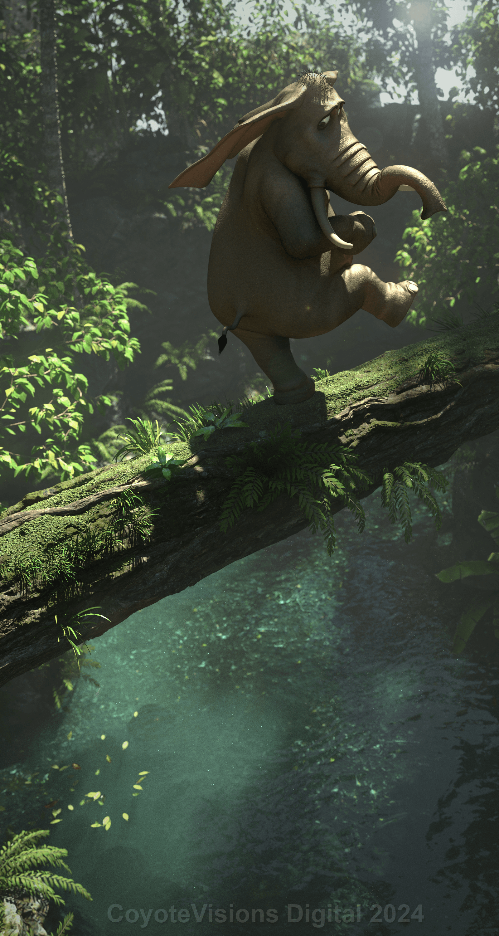 Pachyderm Peril 3D Render, Digital Art by coyotevision