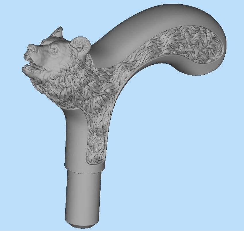 Bear Head Cane Handle - 3D Model by craft3D