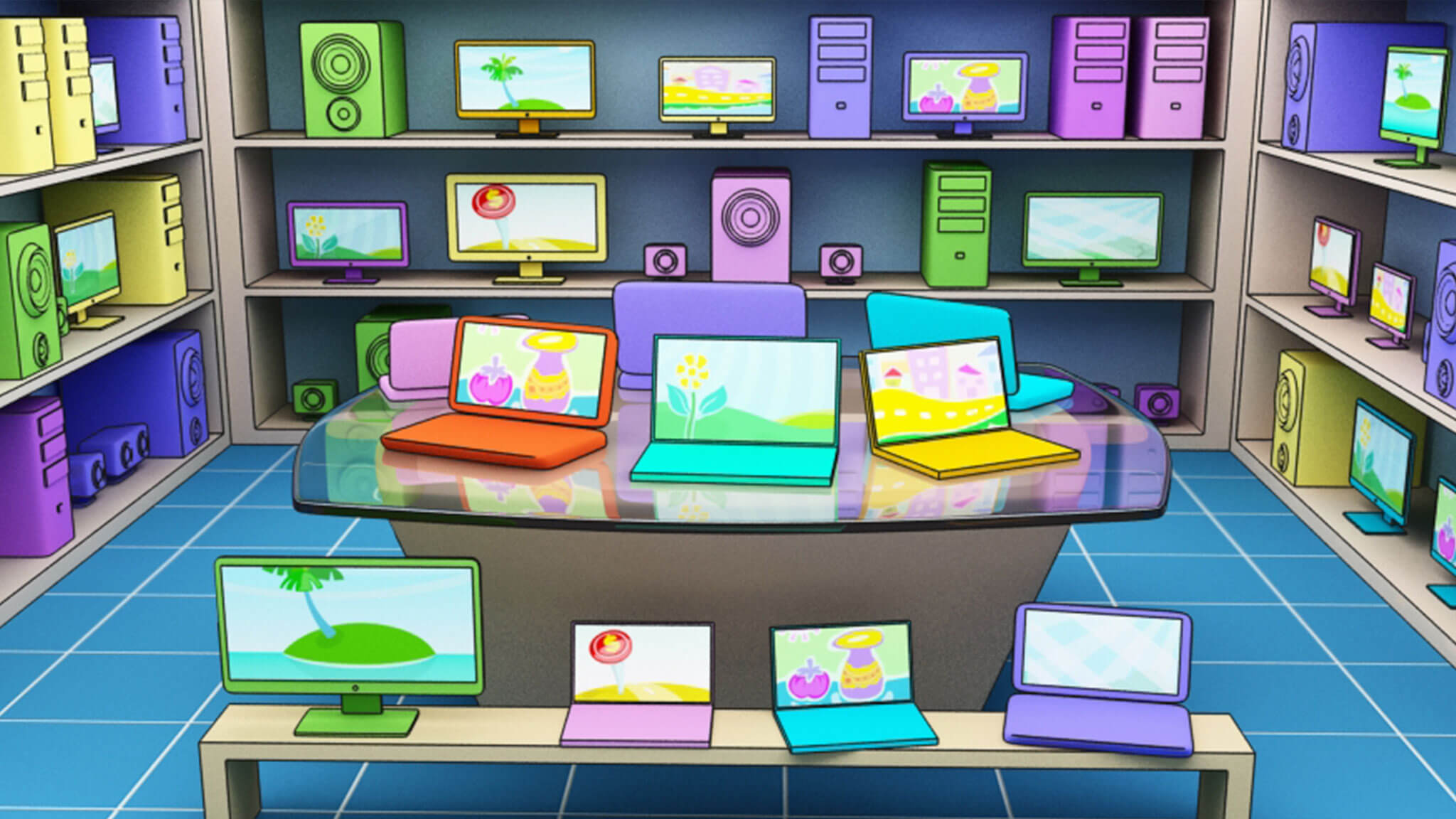 Cartoon Shop Computer - 3D Model by cuongvc