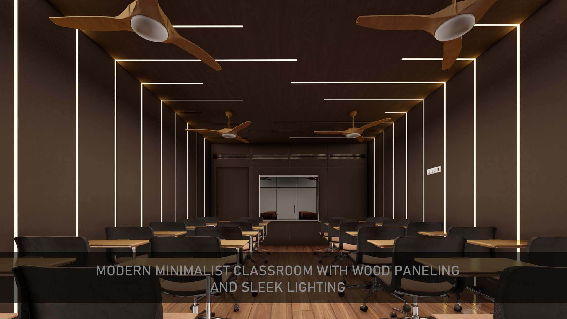 Modern Minimalist Classroom With Wood Paneling and Lighting - 3D Model ...