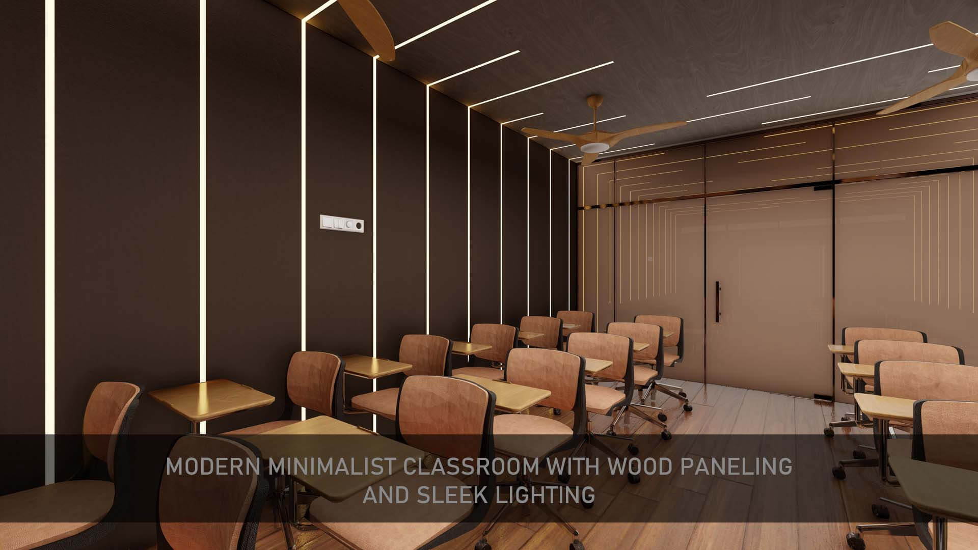 Modern Minimalist Classroom With Wood Paneling and Lighting - 3D Model ...