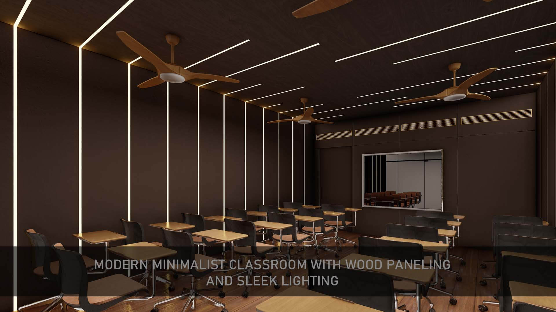 Modern Minimalist Classroom With Wood Paneling and Lighting - 3D Model ...