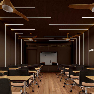 Modern Minimalist Classroom With Wood Paneling and Lighting - 3D Model ...