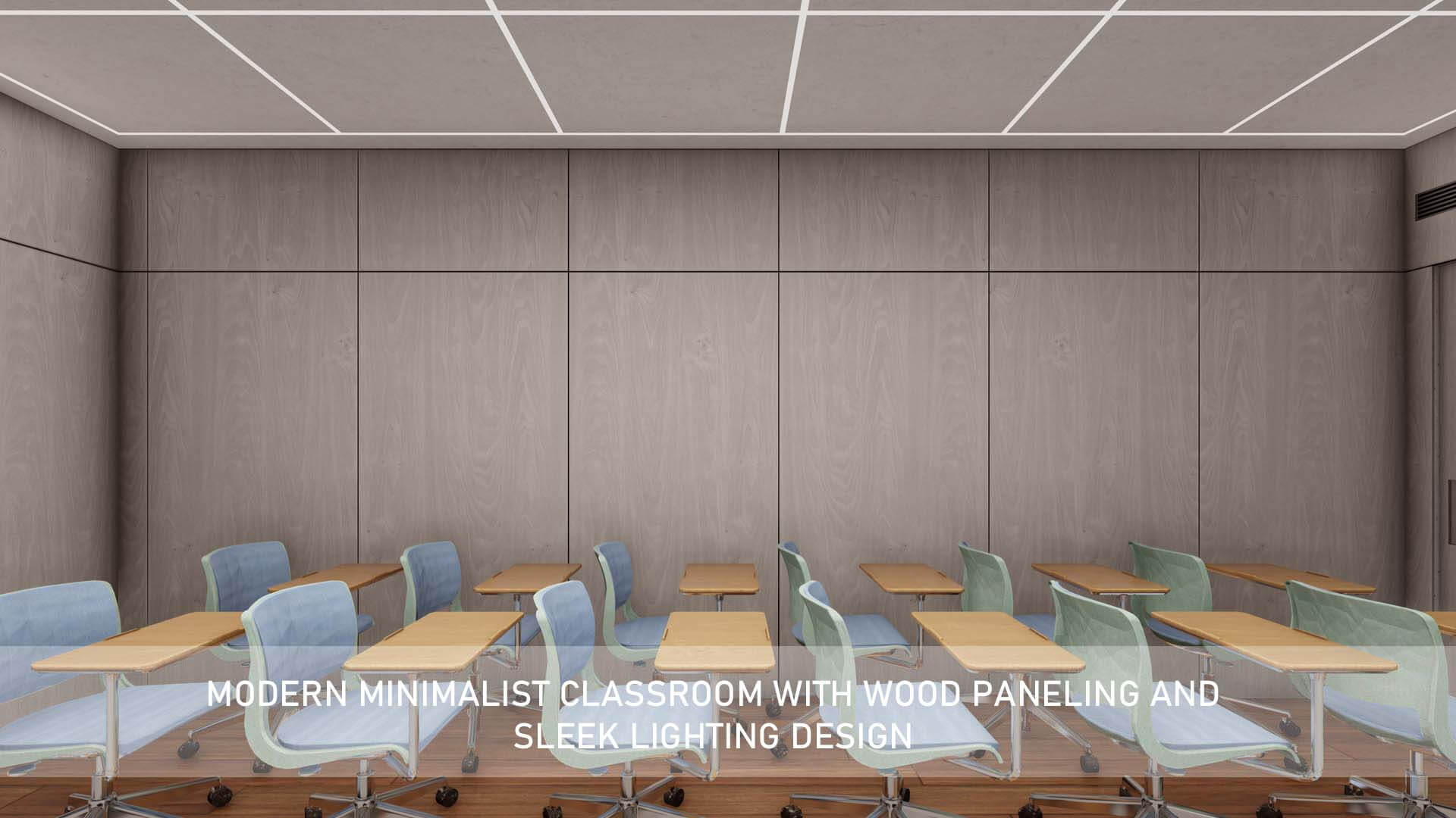 Modern Minimalist Classroom With Wood Paneling - 3D Model by cutecancer22
