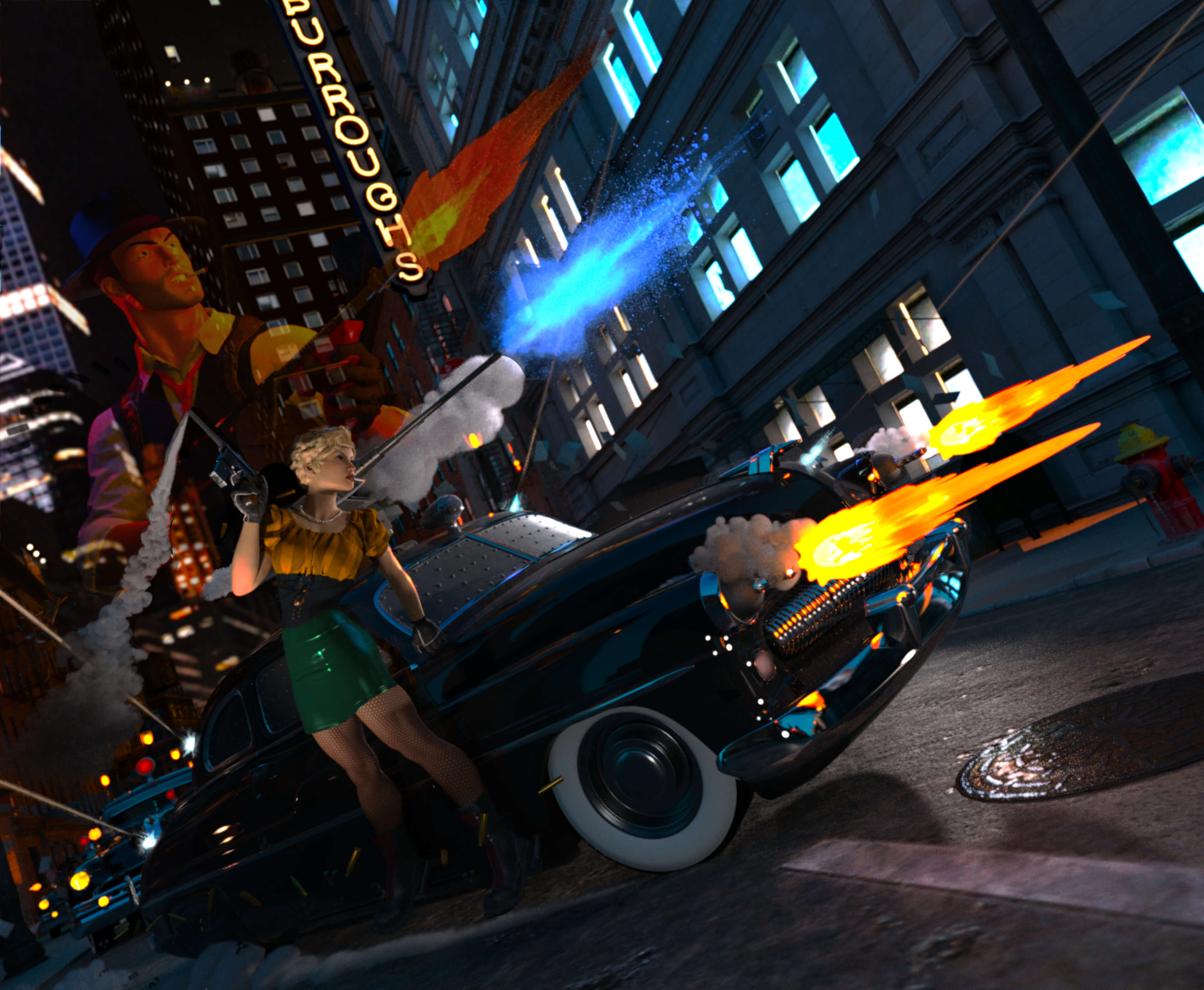 Manic Moll & the Crime Machine 3D Render, Digital Art by CWR63