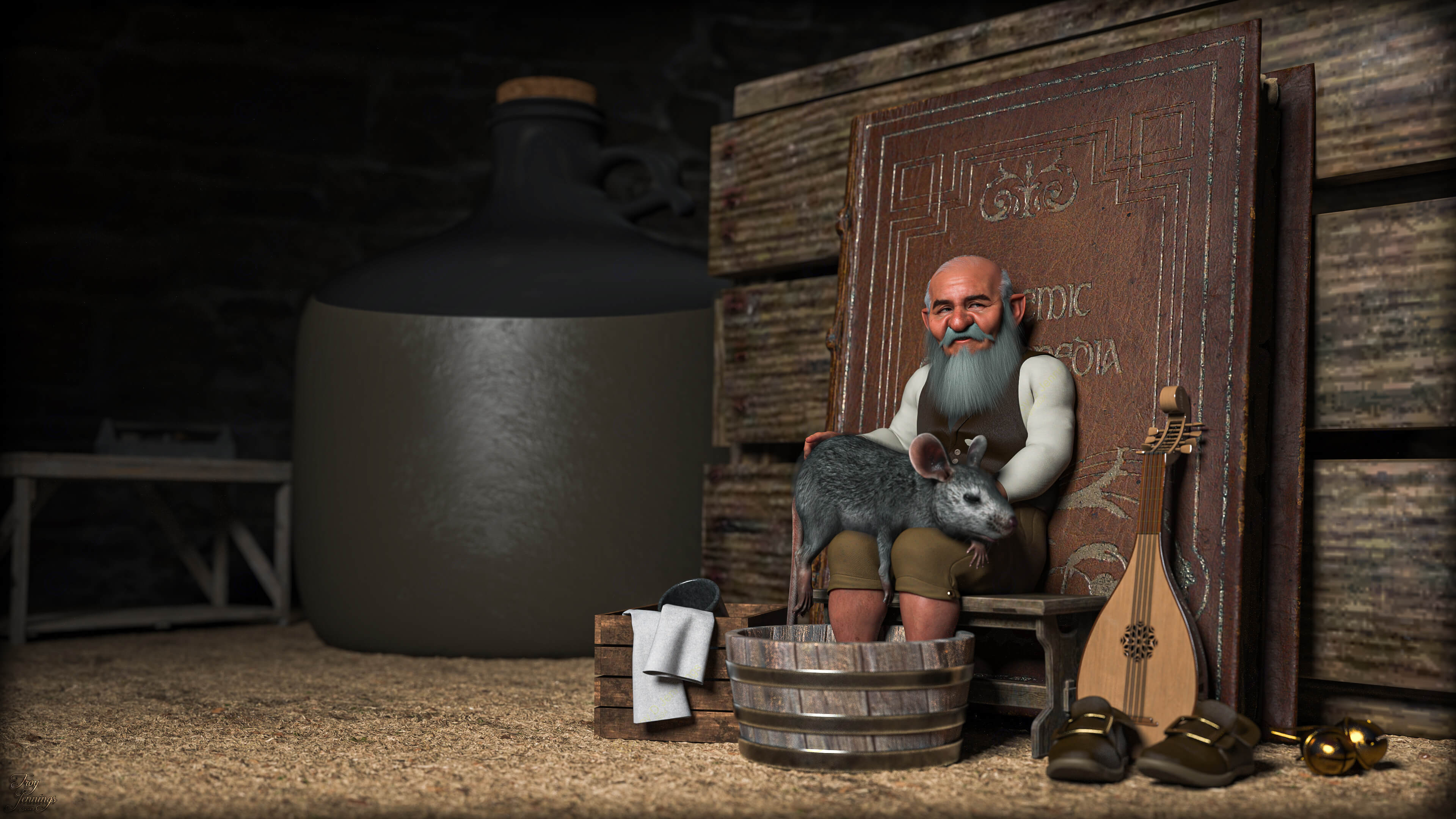 A Gnome and His Mouse 3D Render, Digital Art by CybOrSpasm