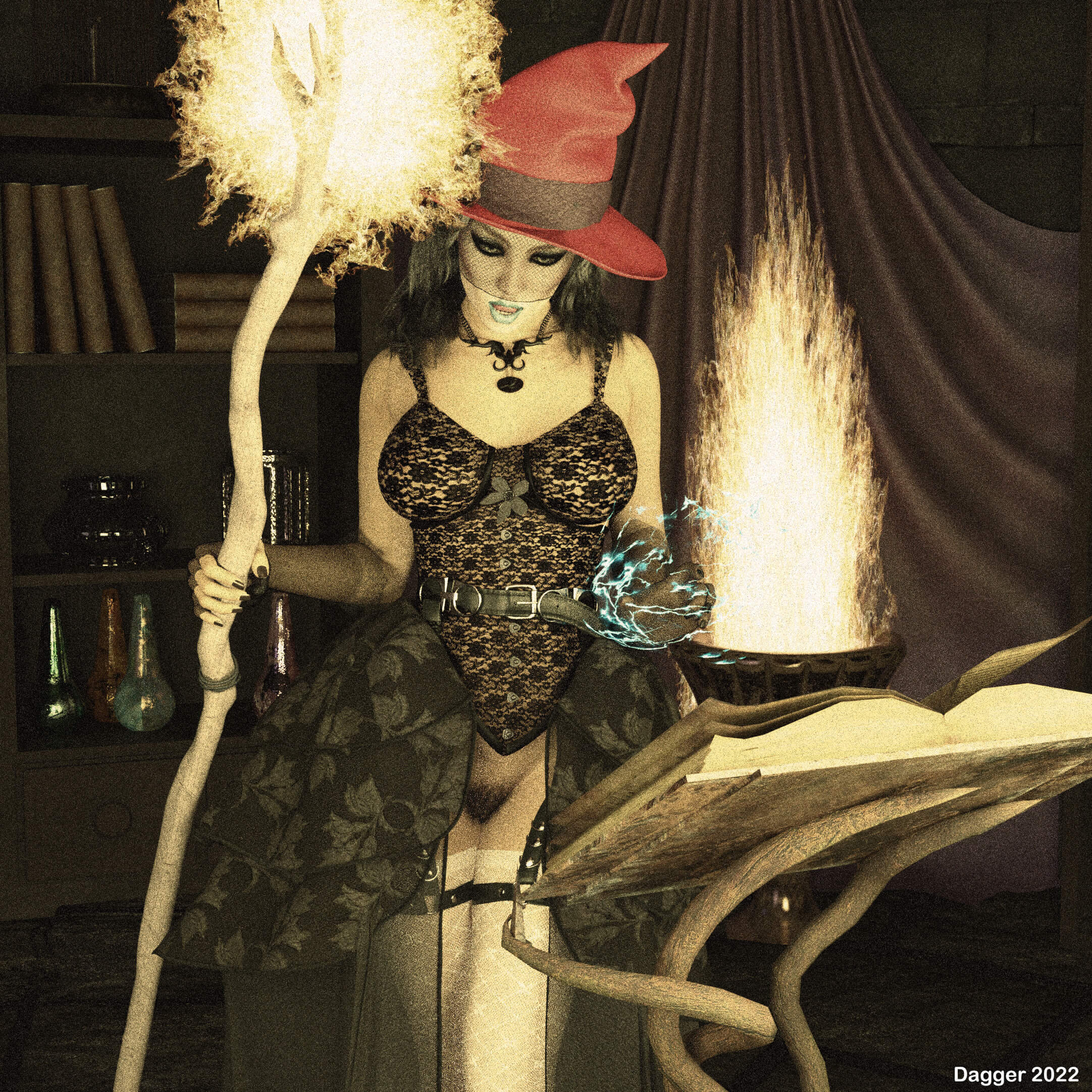 Black Witch 3D Render, Digital Art by daggerwilldo