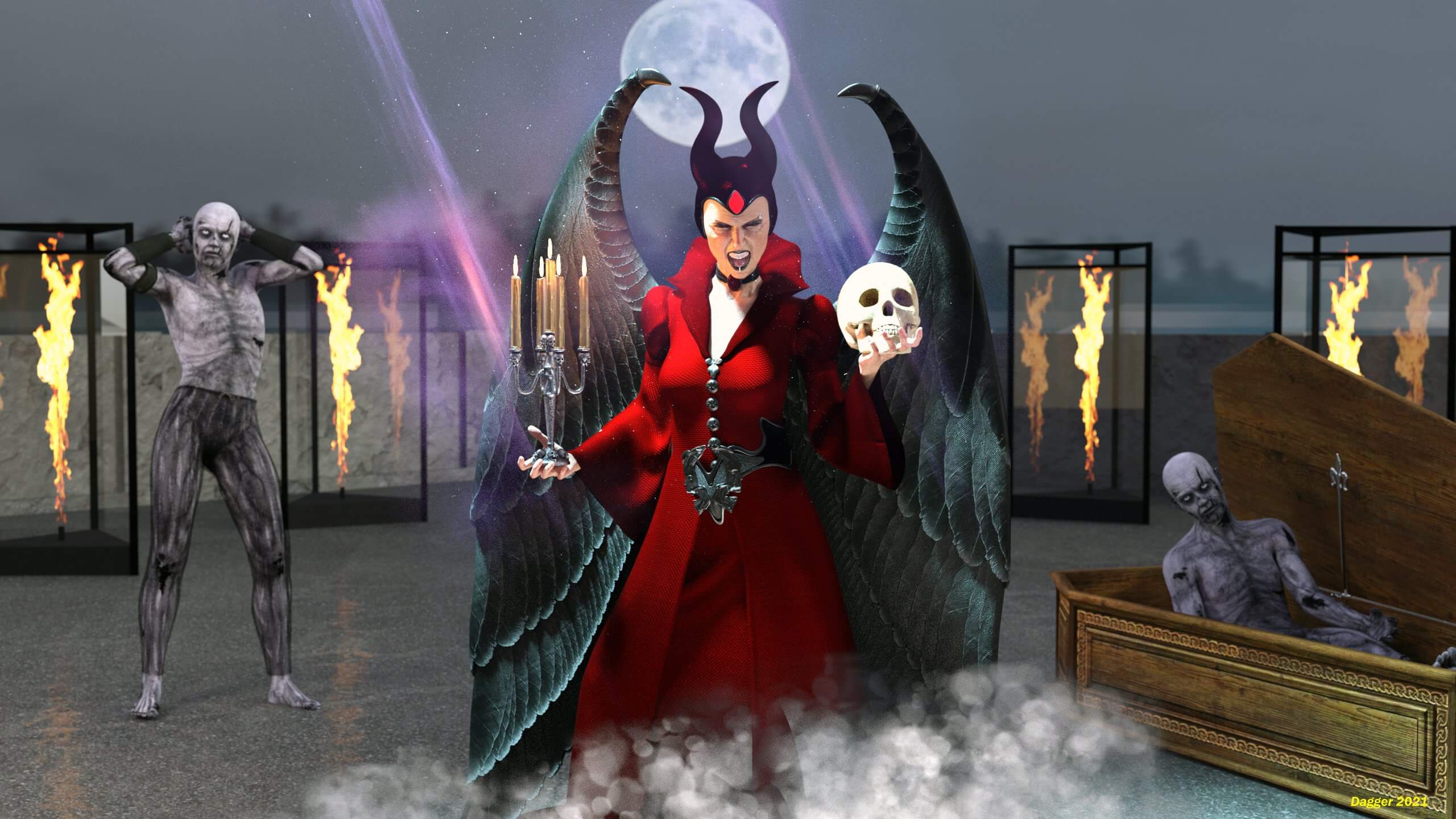 Playing With Fire - The Red Witch 3D Render | RenderHub Gallery