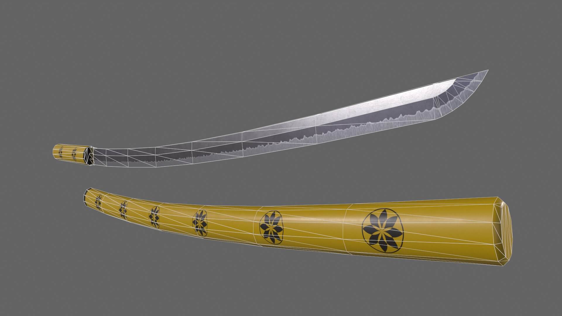 Katana Japanese Sword (Yellow) V3 - 3D Model by DaikLord