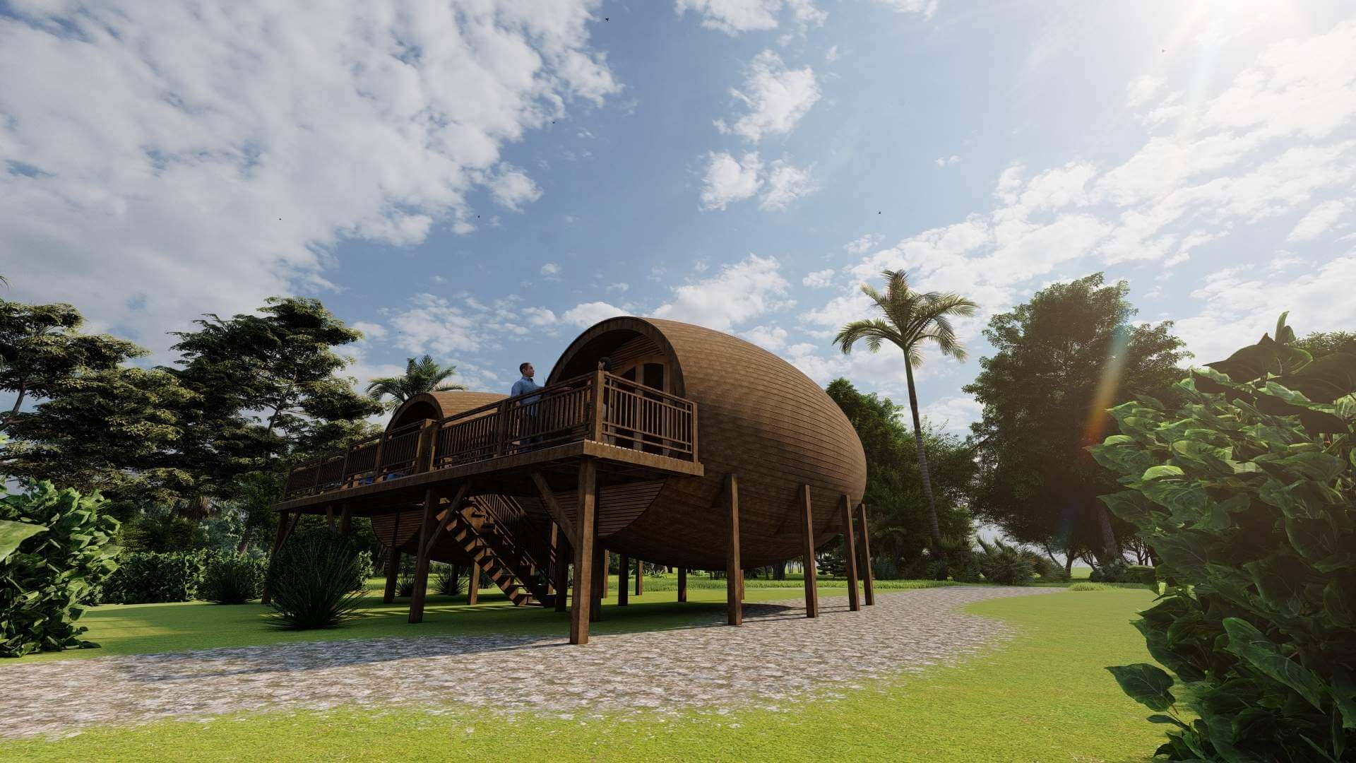 Glamping Barrel Twin Pod - 3D Model by damicelo