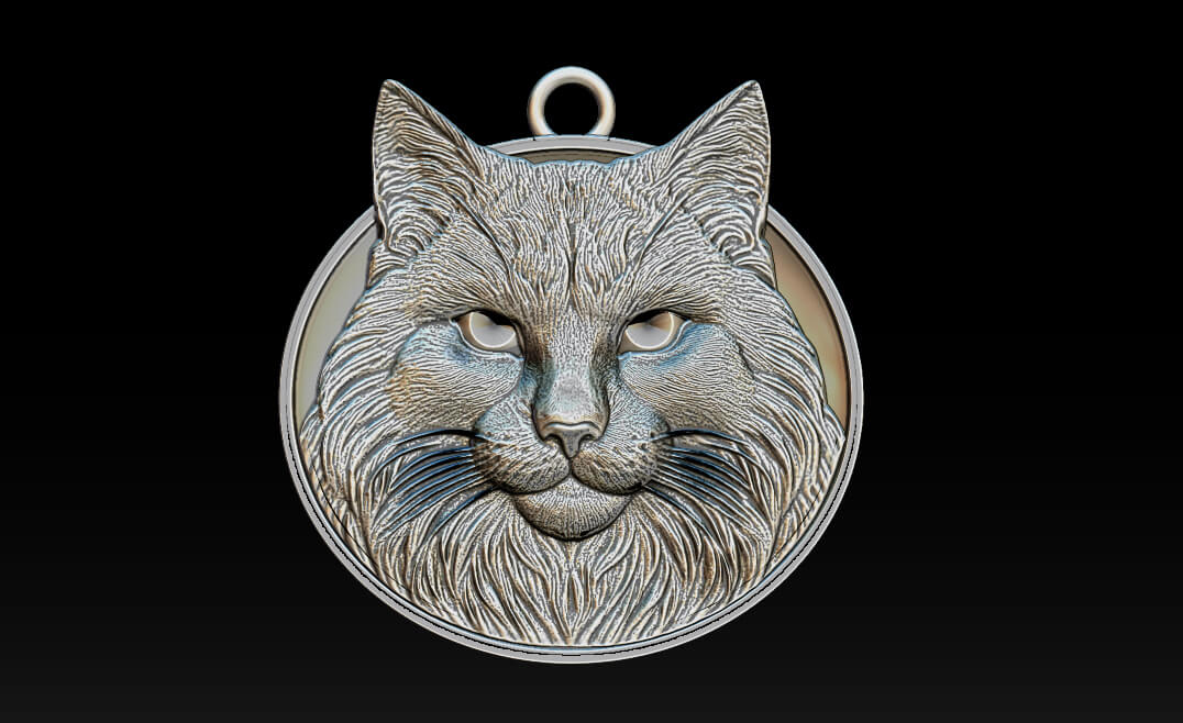 Bas-Relief Jewelery Portrait of a Bust of a Cat Free 3D Model by Dang nhat Tan