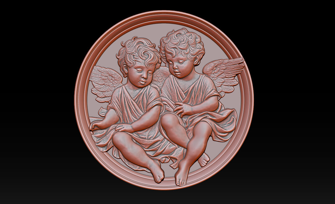 Relief Model of Two Little Angels - Stl by Dang nhat Tan