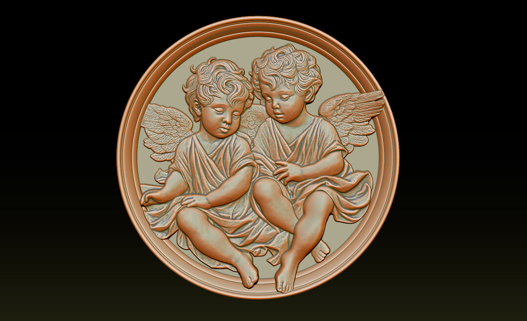 Relief Model of Two Little Angels - Stl by Dang nhat Tan
